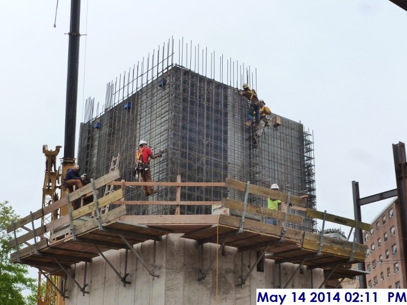Installing rebar mats at Elev. 7-Stair #4,5 (2nd Floor) Facing North ...